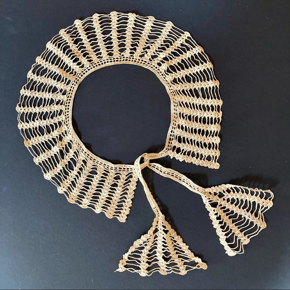 Crocheted Collar With Jabot Ties Antique Vintage Tea … - Gem